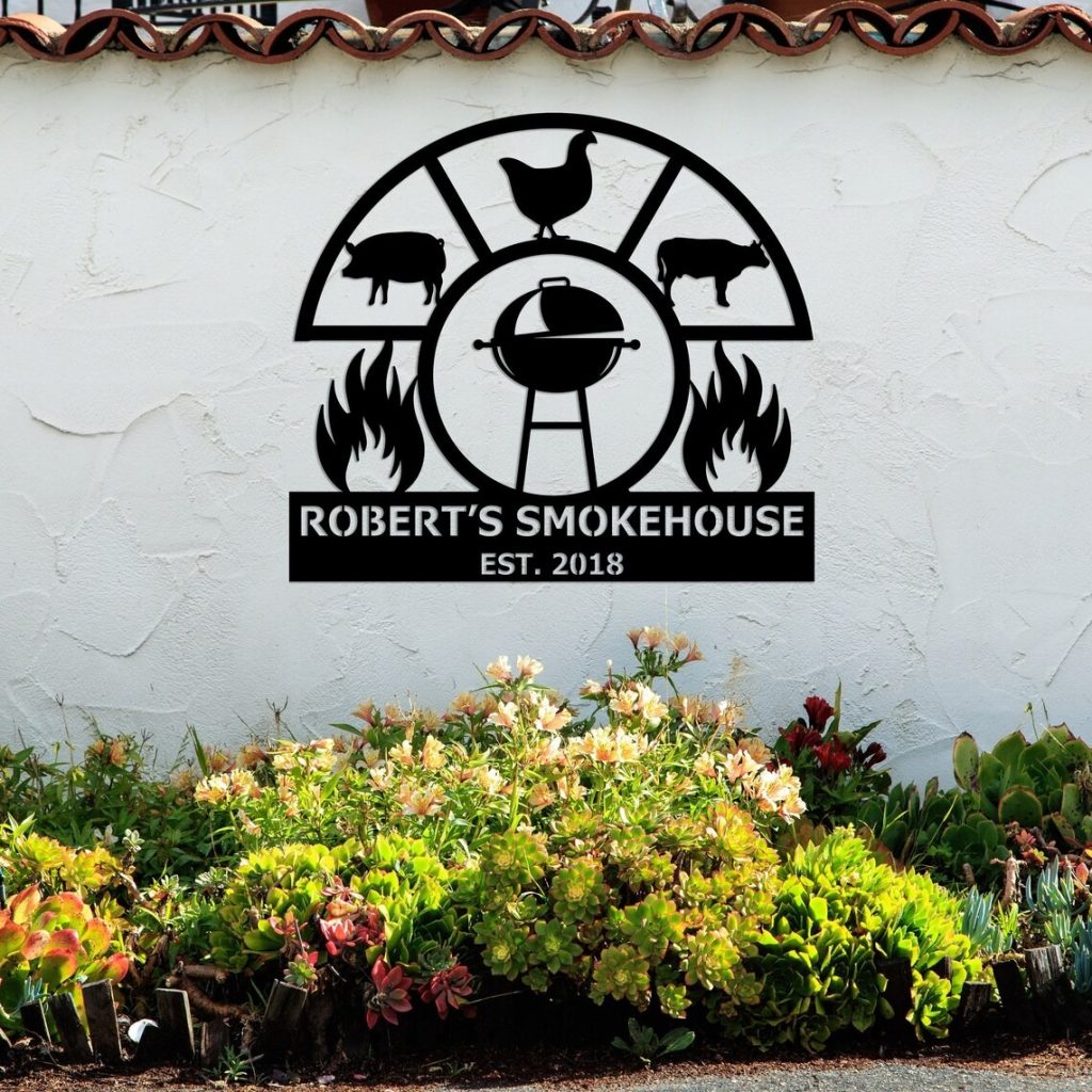 Custom Smokehouse Metal Sign Personalized Back Yard Bar BQ Gift For Dad ...