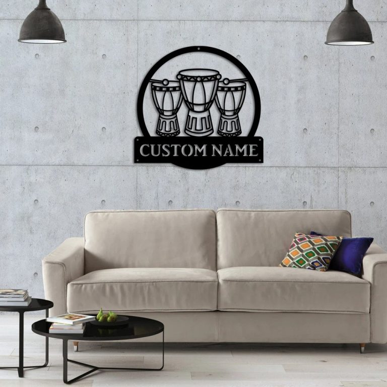 African Drum Djembe Metal Art Personalized Metal Name Signs Music Room ...