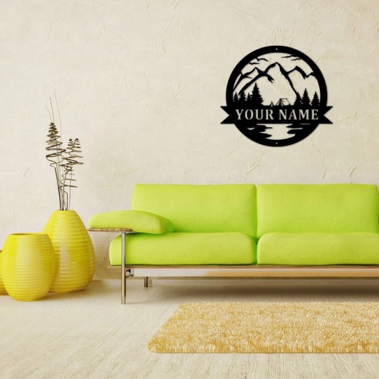 Campfire Mountain Metal Wall Art Personalized Metal Name Sign Campsite Camping Signs Decor Room ...
