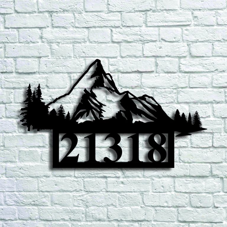 Custom Address Mountain Art Metal Plaque Personalized Address Sign Home ...