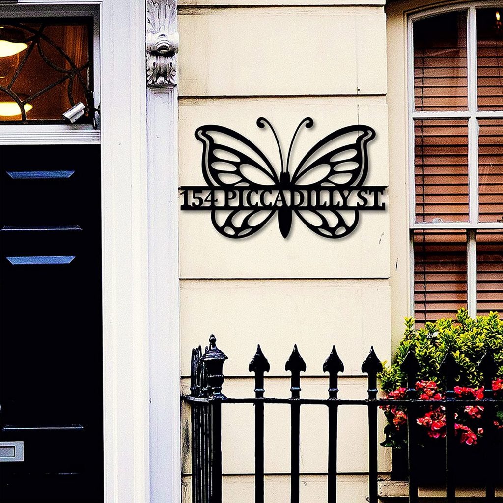 Personalized Butterfly House Numbers Metal Sign Custom Metal Monogram ...