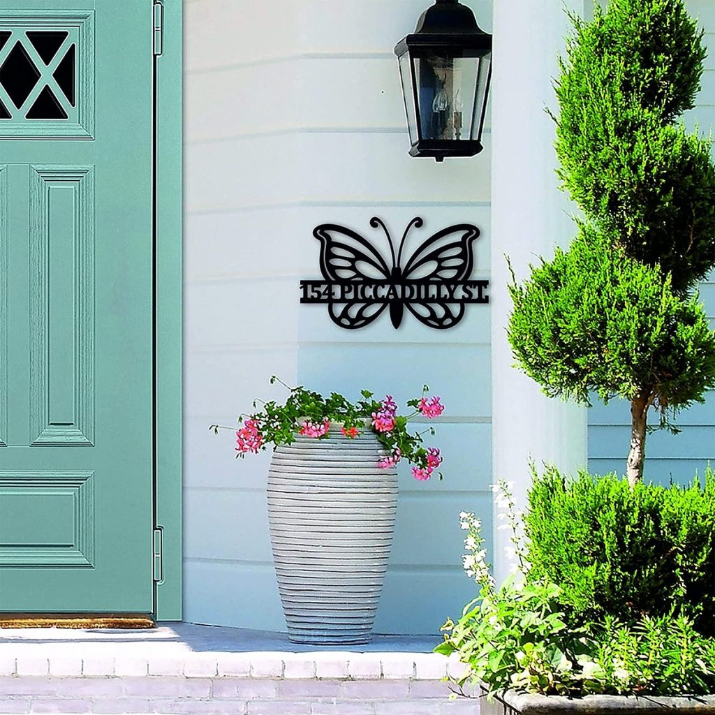 Personalized Butterfly House Numbers Metal Sign Custom Metal Monogram ...