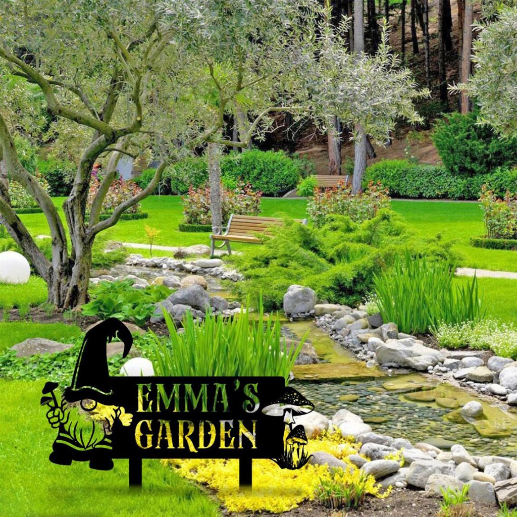 Personalized Gnome And Mushroom Metal Garden Sign Coated Laser Cut ...
