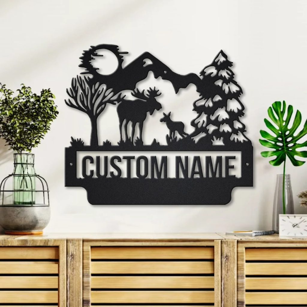 Personalized Moose Hunting Metal Sign, Moose Art Custom Family Metal ...