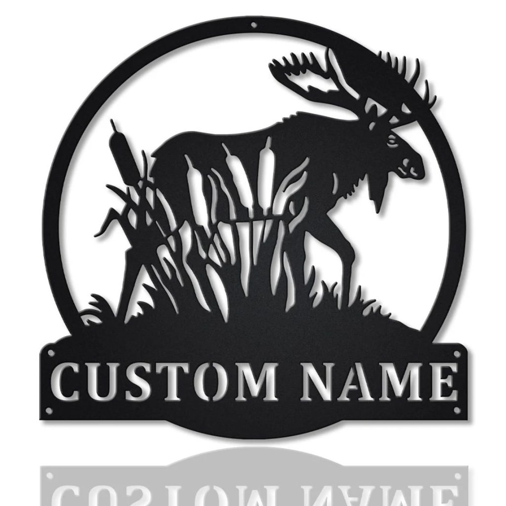 Personalized Moose Hunting With Cattails Metal Sign Custom Moose Art ...