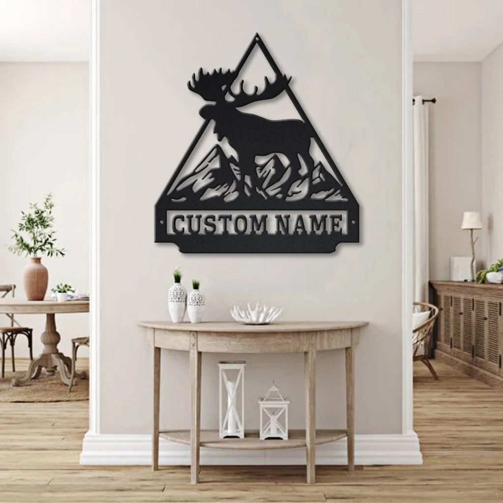 Personalized Moose Triangle Metal Sign Art Moose Art Decoration, Moose ...