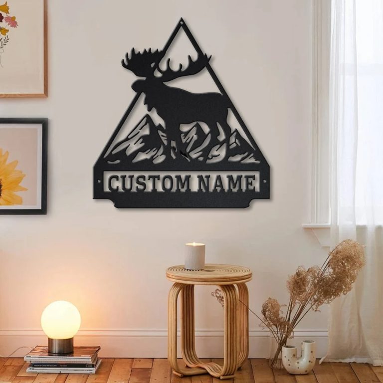 Personalized Moose Triangle Metal Sign Art Moose Art Decoration, Moose ...