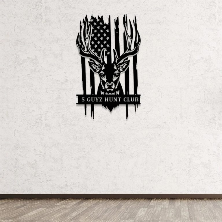 Personalized US Flag Buck Deer Metal Wall Art Custom Hunter Name Sign ...