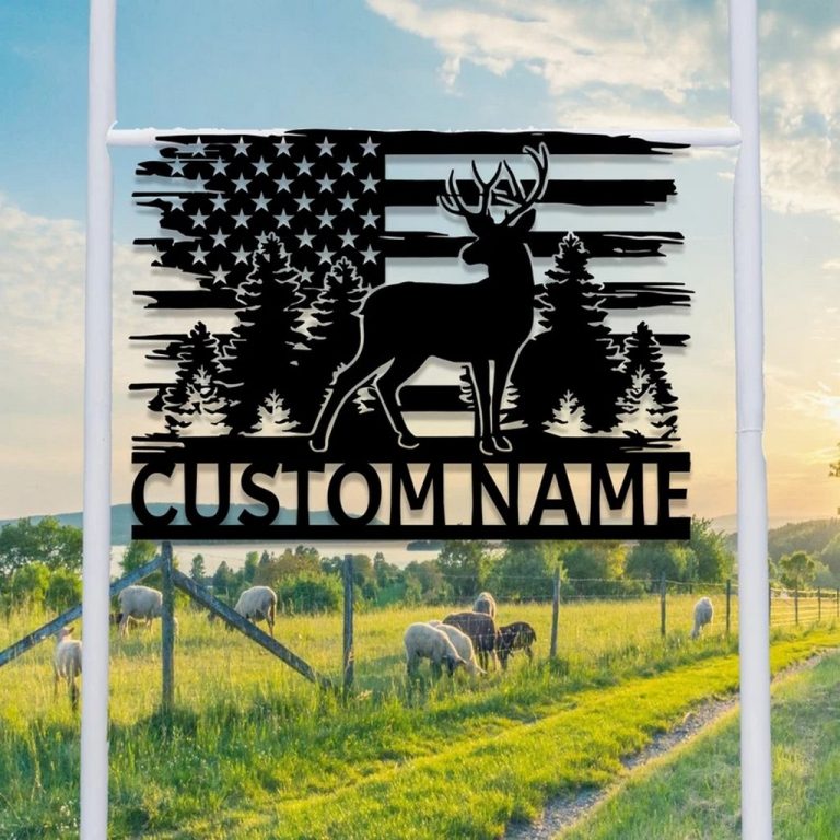 Personalized US Flag Deer Hunting Metal Sign Custom Hunter Name Signs ...