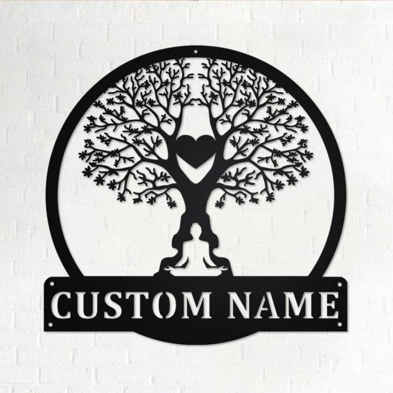 Tree namaste Heart Metal Wall Art Personalized Metal Name Sign for Yoga ...
