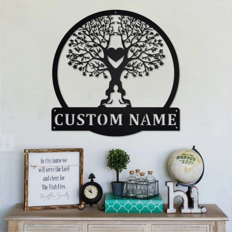 Tree namaste Heart Metal Wall Art Personalized Metal Name Sign for Yoga ...