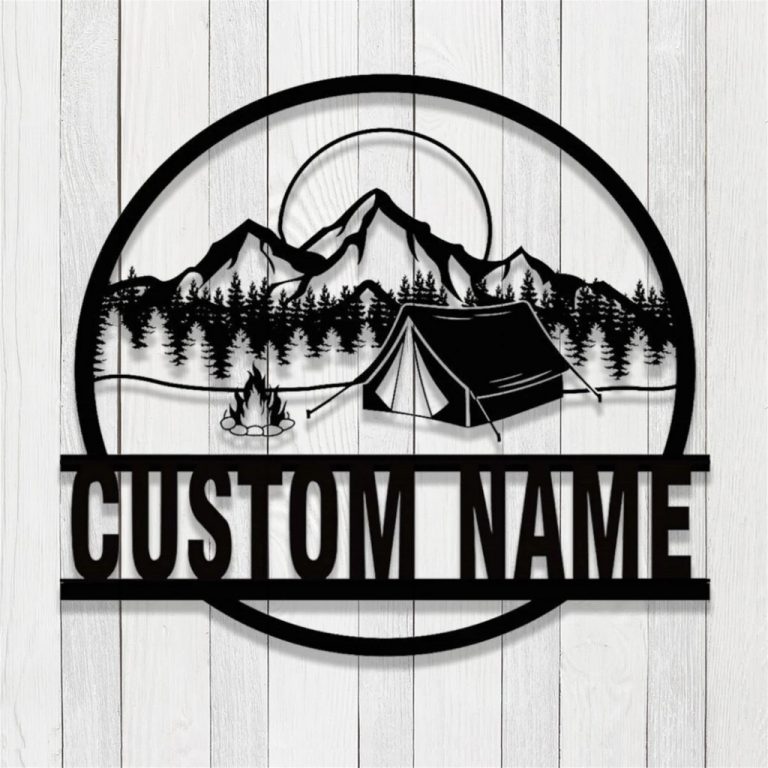 camping Mountain Signs Personalized Metal Name Sign Campfire Art Decor ...