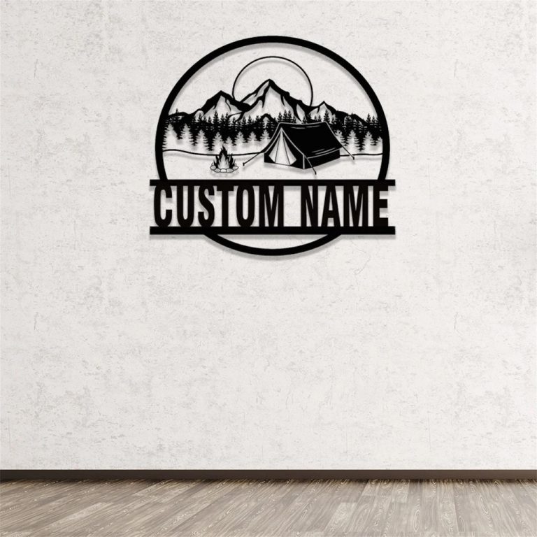 camping Mountain Signs Personalized Metal Name Sign Campfire Art Decor ...