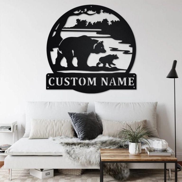 Bear And Cub Scenic Metal Art Personalized Metal Name Sign Decoration ...
