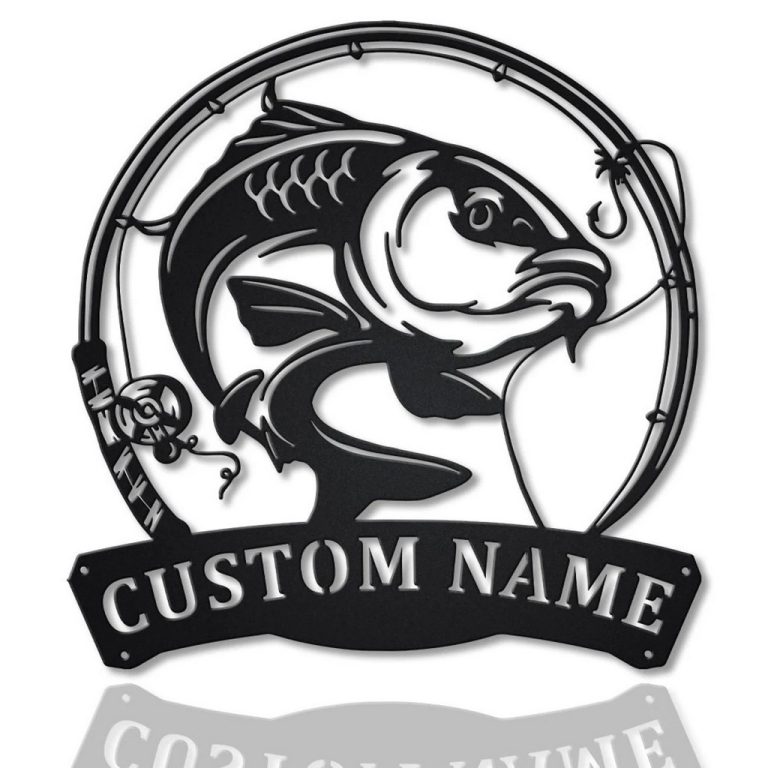 Carp Fishing Fish Pole Metal Art Personalized Metal Name Sign Decor ...