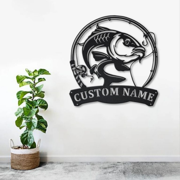 Carp Fishing Fish Pole Metal Art Personalized Metal Name Sign Decor ...