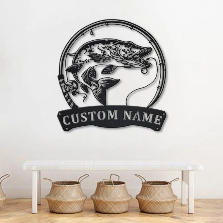Northern Pike Fish Pole Metal Art Personalized Metal Name Sign Decor ...