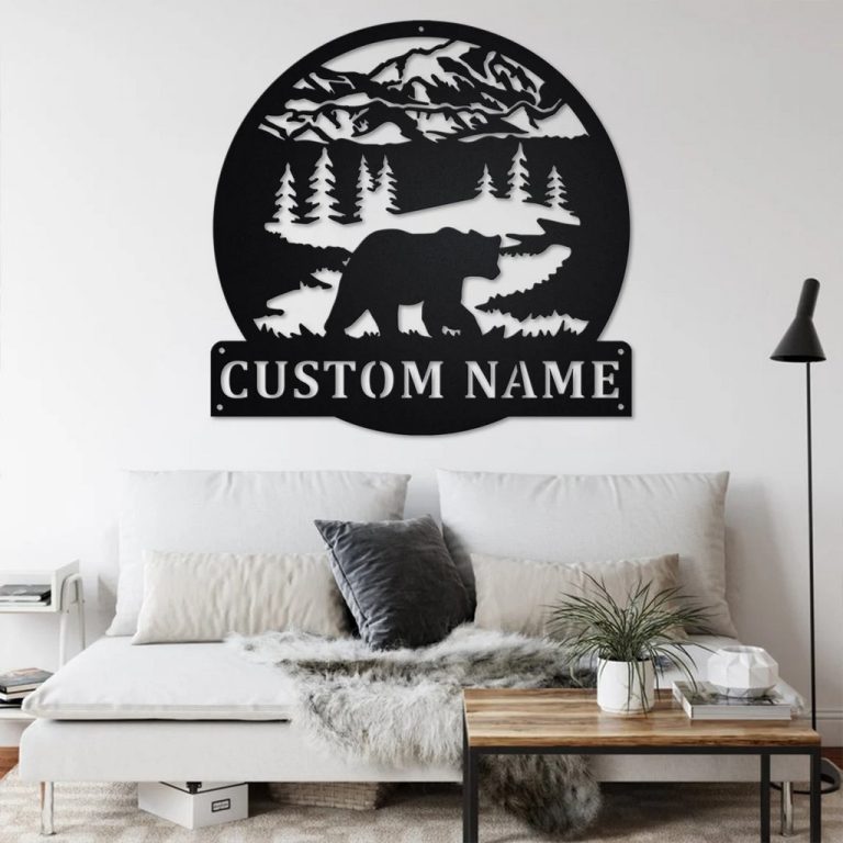 Rustic Bear Mountain Metal Art Personalized Metal Name Sign Decoration ...