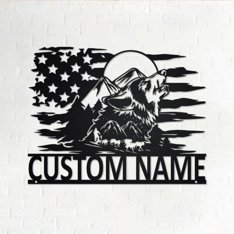 US Howling Wolf Metal Art Personalized Metal Name Sign Decor Home Gift ...