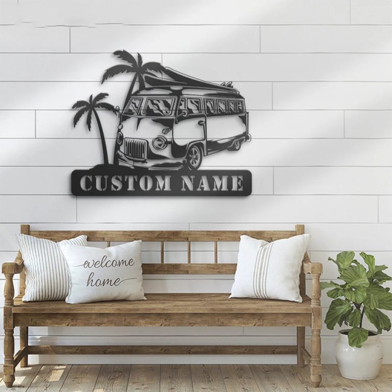 Bus Camping Car Metal Art Personalized Metal Name Sign Camper Van ...