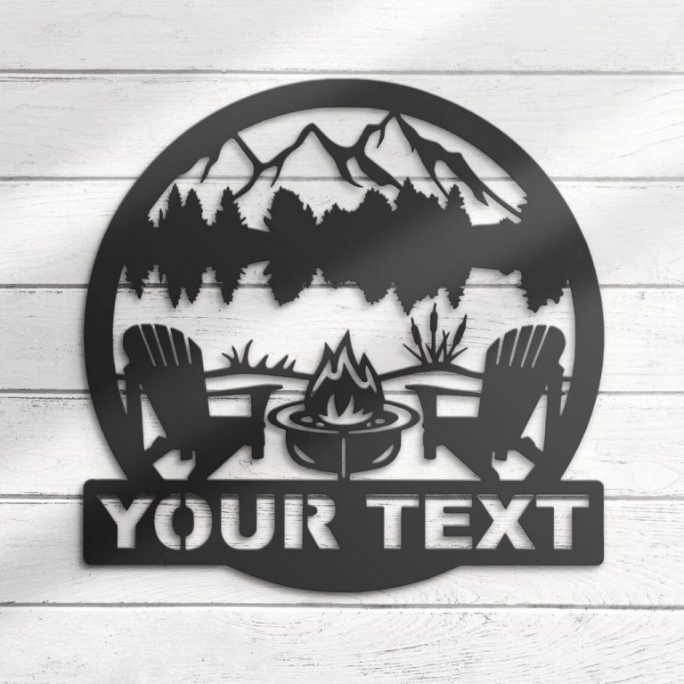 Campfire Scene Metal Wall Art Personalized Metal Name Sign Fire Pit ...