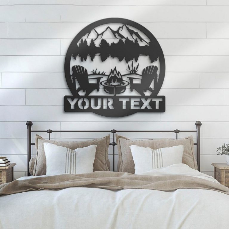 Campfire Scene Metal Wall Art Personalized Metal Name Sign Fire Pit ...