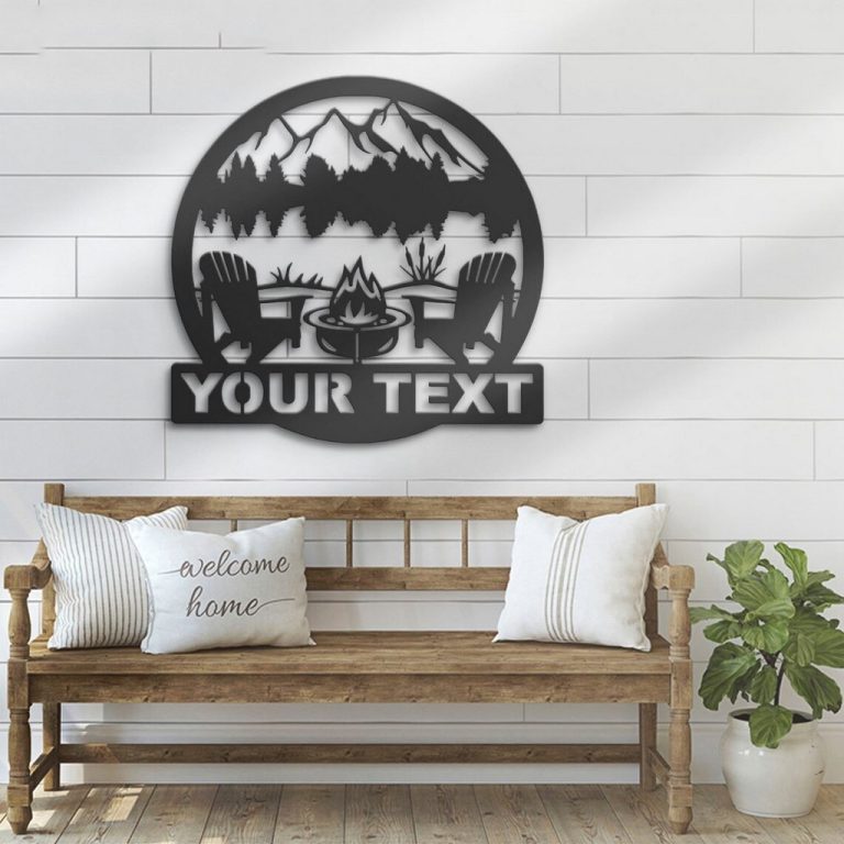 Campfire Scene Metal Wall Art Personalized Metal Name Sign Fire Pit ...