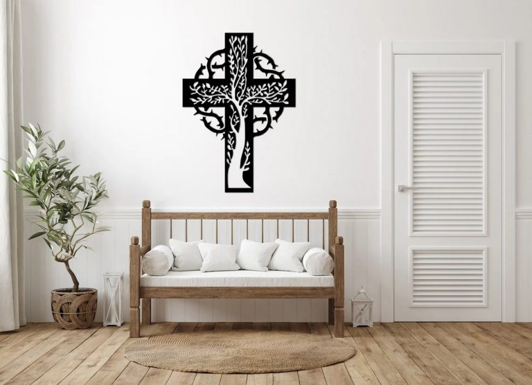 Christian Cross Tree Metal Wall Art Jesus Sign Laser Cut Metal Signs ...