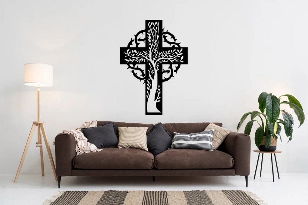 Christian Cross Tree Metal Wall Art Jesus Sign Laser Cut Metal Signs ...