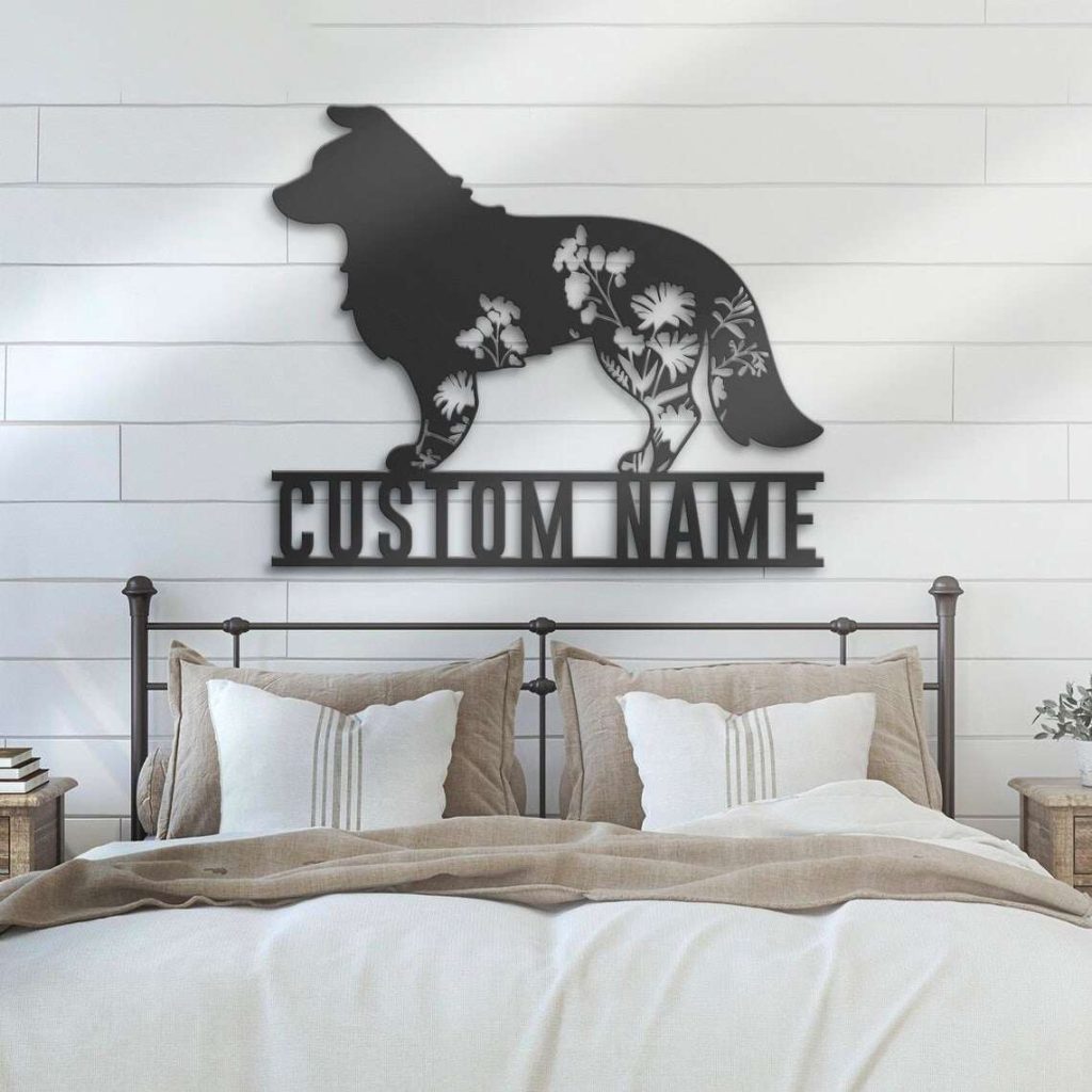 Custom Floral Border Collies Metal Wall Art Personalized Metal Signs ...