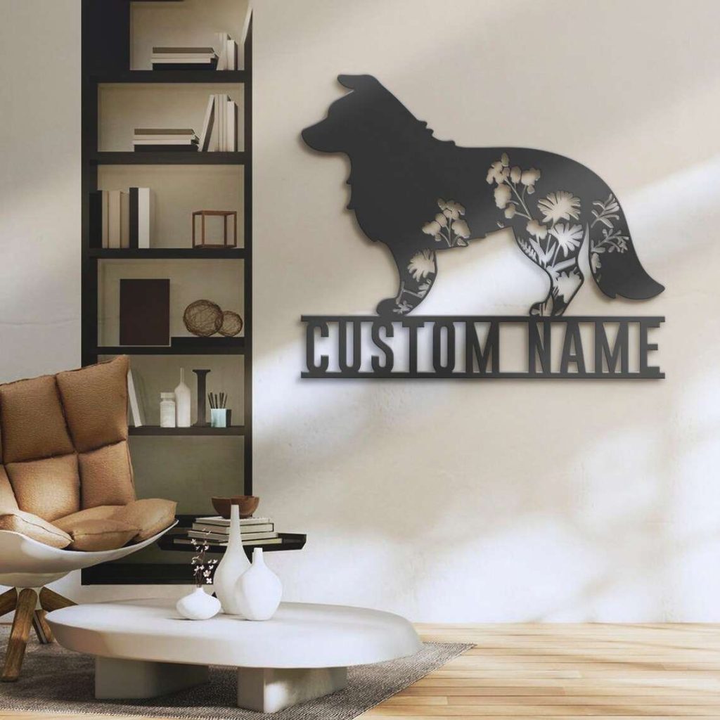 Custom Floral Border Collies Metal Wall Art Personalized Metal Signs ...