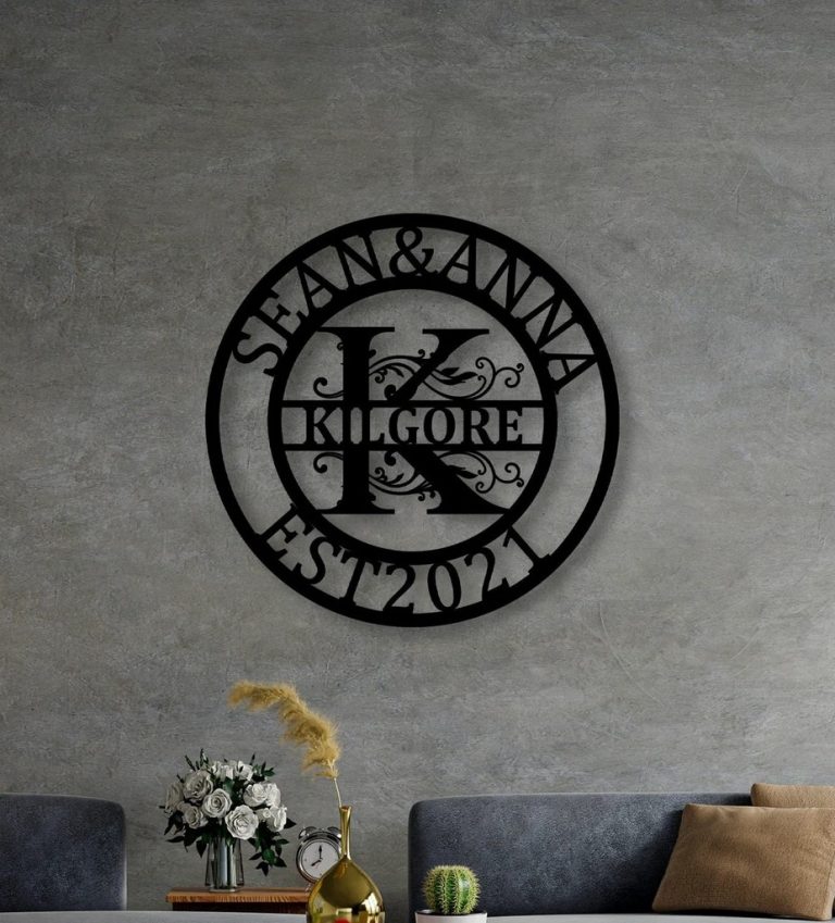 Custom Metal Family Name Sign Monogram Initial Split Letter Wall Art Home Outdoor Decoration ...