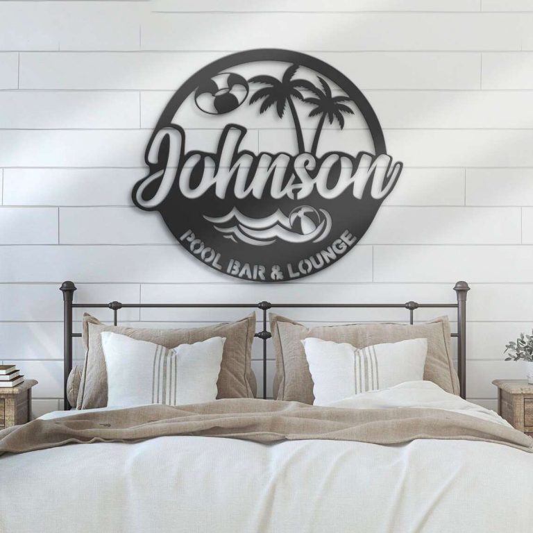 Custom Palm Tree Pool Family Metal Wall Art Personalized Tropical Patio ...