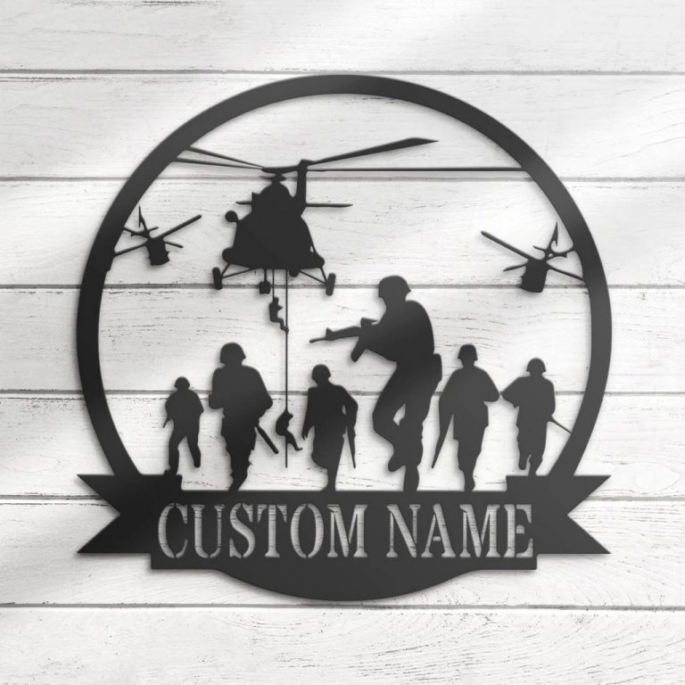 Custom US Soldier Helicopter Military Metal Wall Art Personalized Metal ...