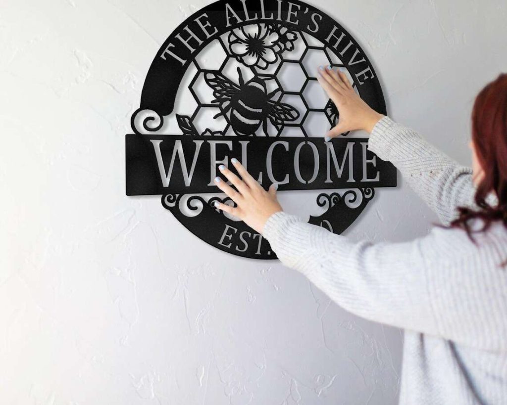 Floral Bee Metal Sign Bee Welcome Yard Sign Honey Bee Farm Decor ...