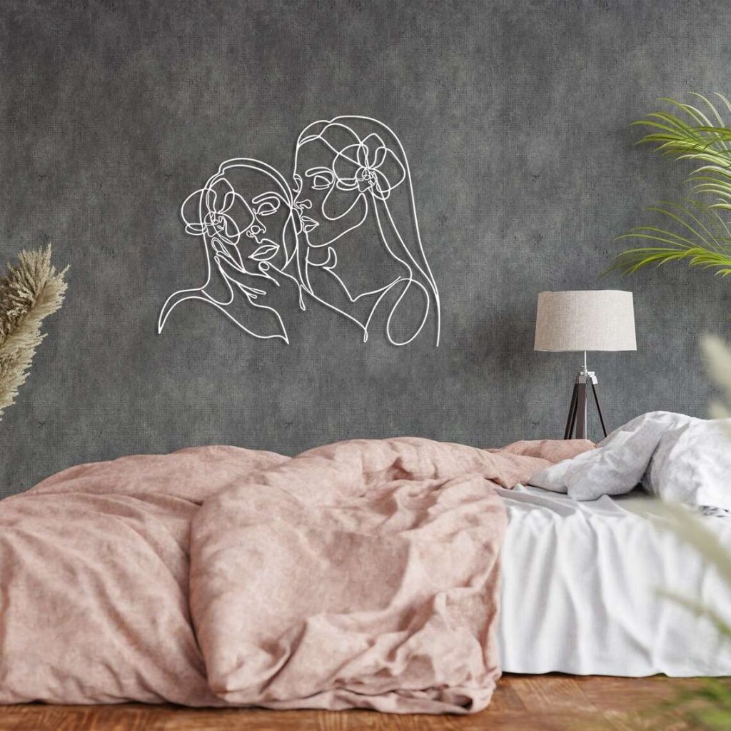 Lesbian Couple Kissing Lesbian Wall Art Line Artwork Lesbian Gift ...