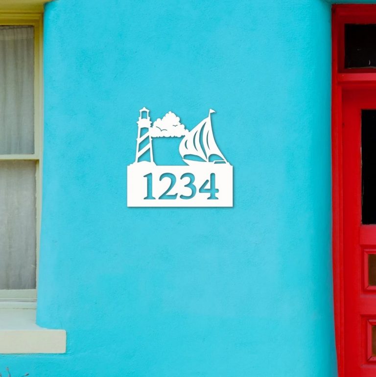 Lighthouse and Saiboat Personalized House Number Sign Custom Address ...