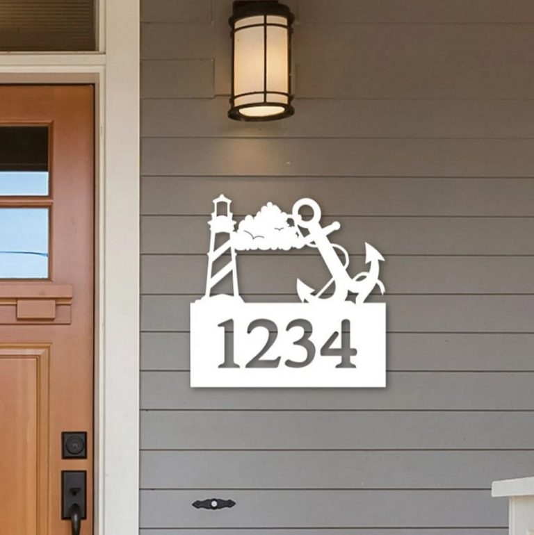 Personalized House Number Sign With Lighhouse and Anchor Custom Address ...