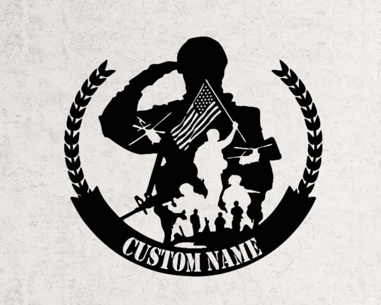 US Flag Veteran Salute Soldier Metal Art Sign Personalized Metal Name ...