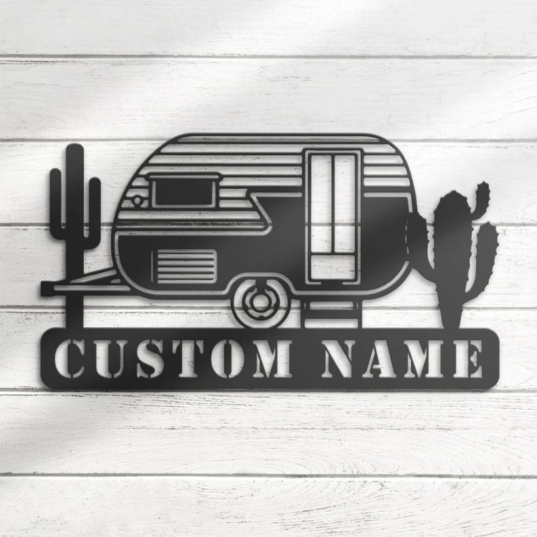 Vintage Trailer With Catus Metal Wall Art Personalized Metal Name Sign ...
