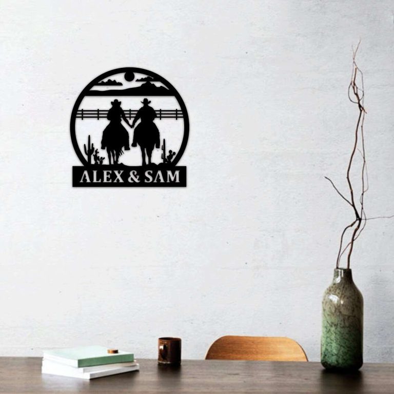 Cowboy Cowgirl Horse Ranch Couple Riding Horse Metal Ranch Signs Farm ...