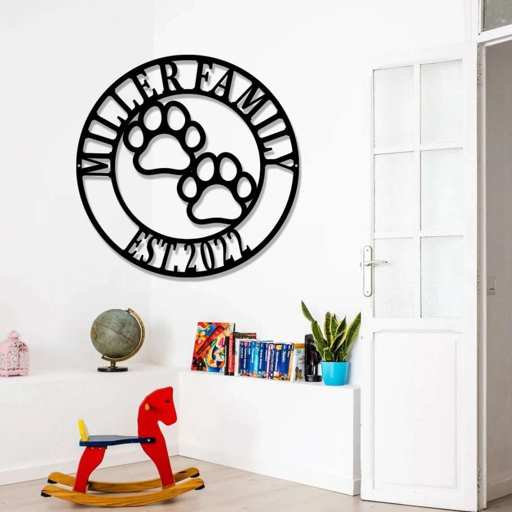 Custom Dog Name Metal Sign Dog House Dog Paw Sign Children's Room Wall ...
