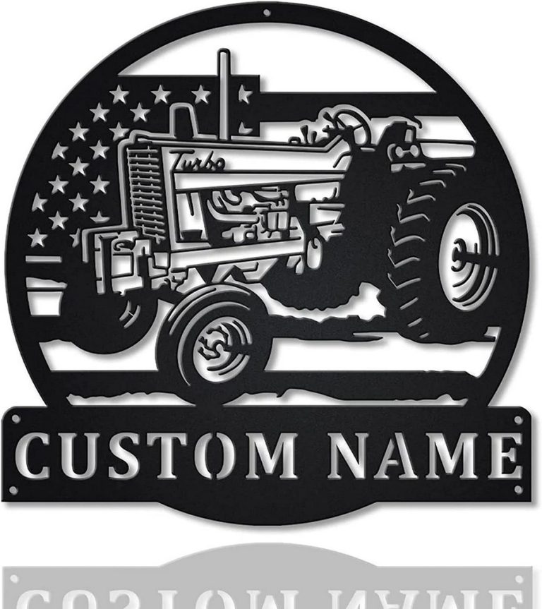 Personalized Farm Tractor Metal Sign US Flag Art Custom Metal Name ...