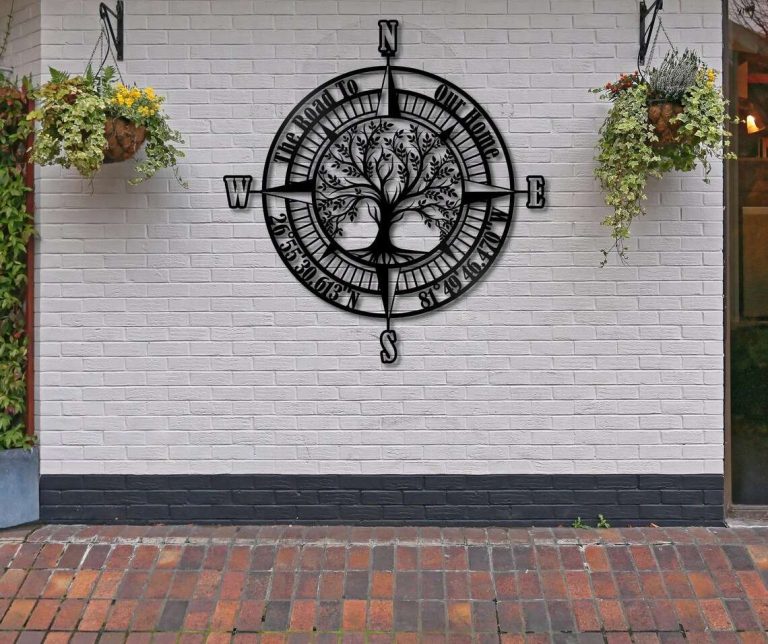 Personalized Life Tree Compass Sign Metal Compass Wall Art Camping ...