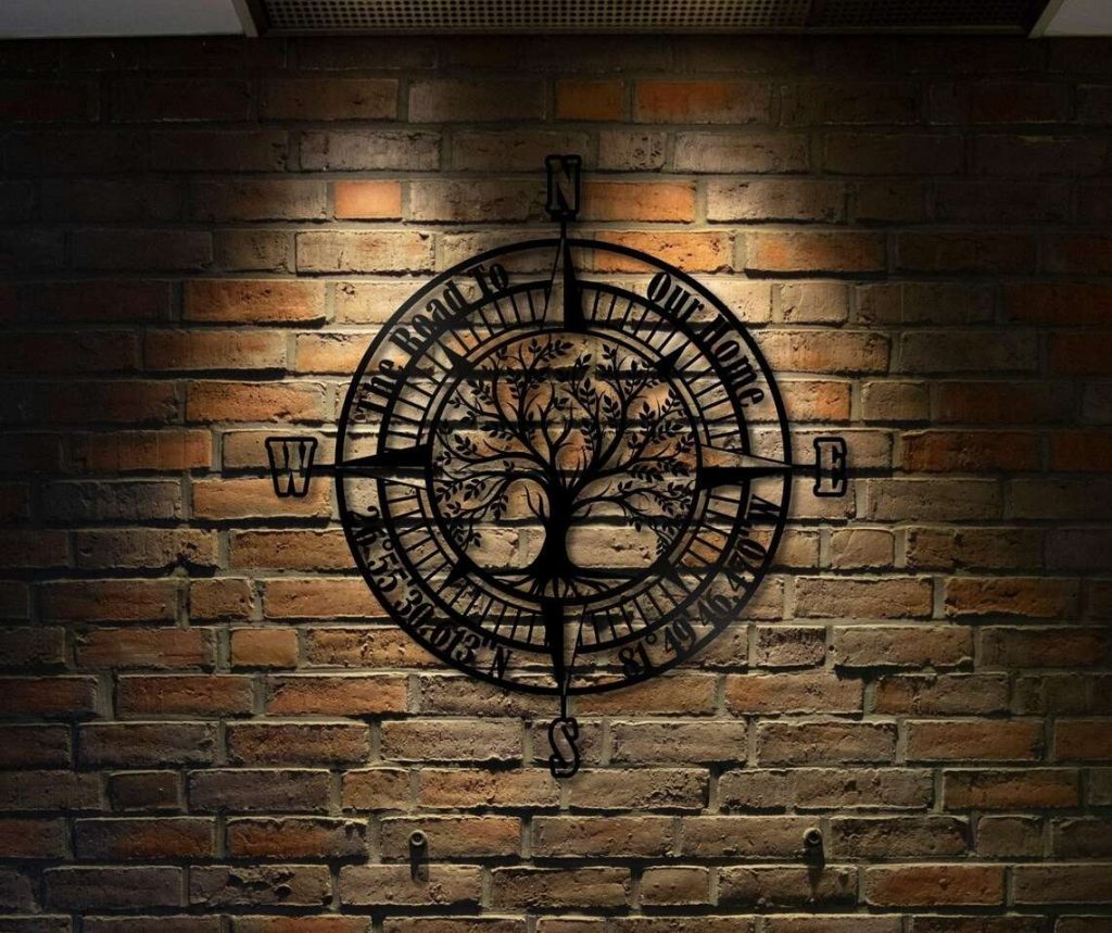 Personalized Life Tree Compass Sign Metal Compass Wall Art Camping ...