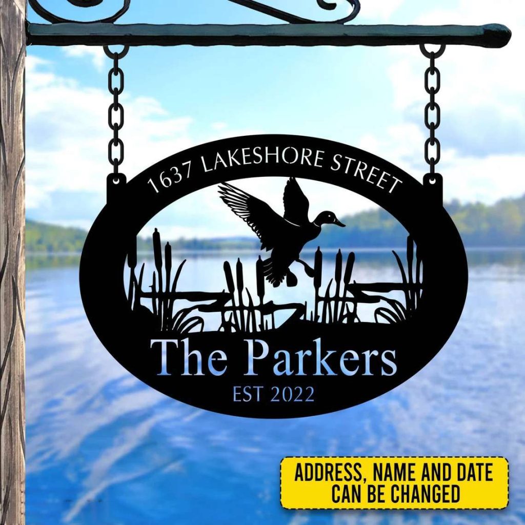 Personalized Mallard Duck Metal Sign Lake Pond Evergreen Wall Hanging ...