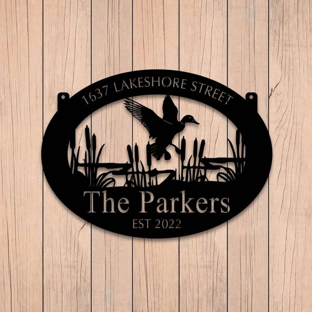 Personalized Mallard Duck Metal Sign Lake Pond Evergreen Wall Hanging ...