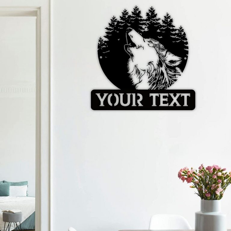 Wolf Howling Forest Metal Art Personalized Metal Name Sign Gift for ...