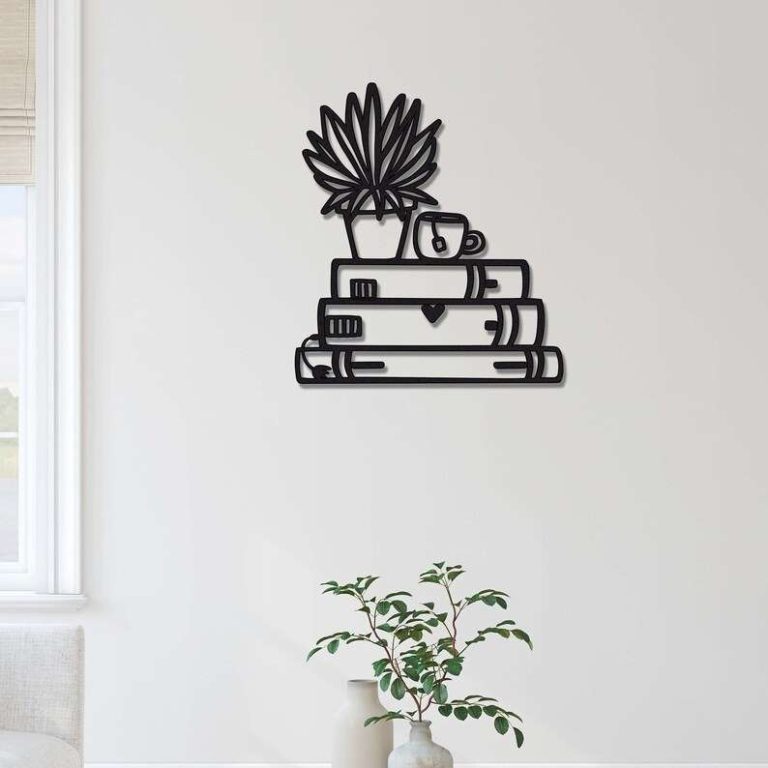 Book Coffee And Flower Metal Wall Art Reading Sign Library Wall Art ...