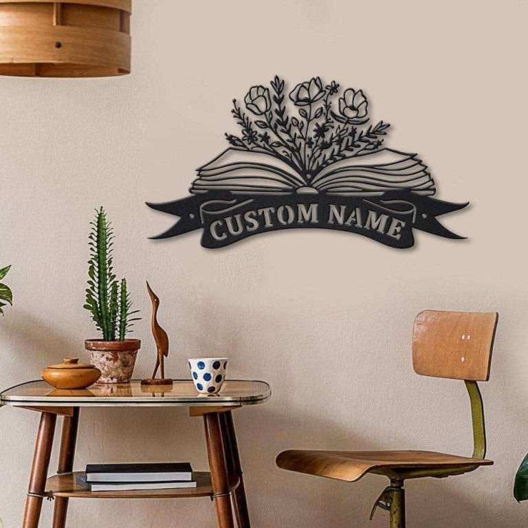 Book With Flowers Personalized Metal Wall Art Reading Sign Book Lover ...